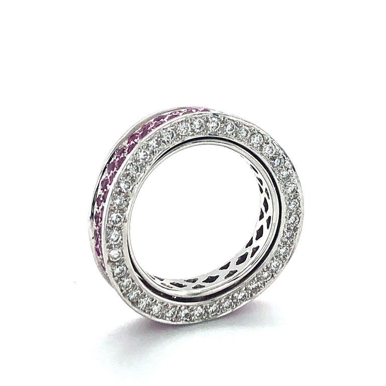 Pink Sapphire and Diamond Eternity Ring in White Gold 750 For Sale at ...