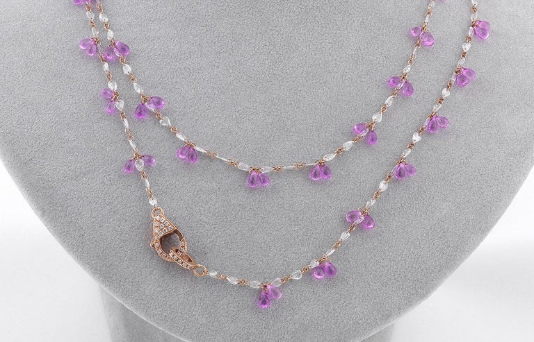 Pink Sapphire and Diamond Long Chain Necklace For Sale at 1stDibs