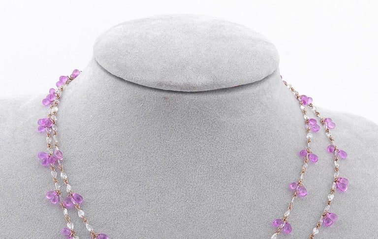 Pink Sapphire and Diamond Long Chain Necklace For Sale at 1stDibs