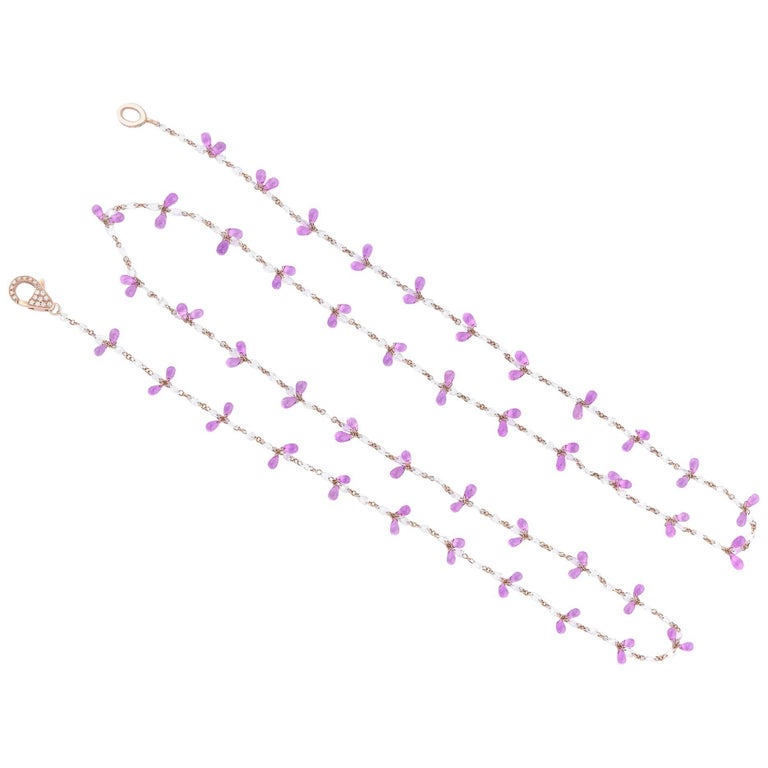 Pink Sapphire and Diamond Long Chain Necklace For Sale at 1stDibs
