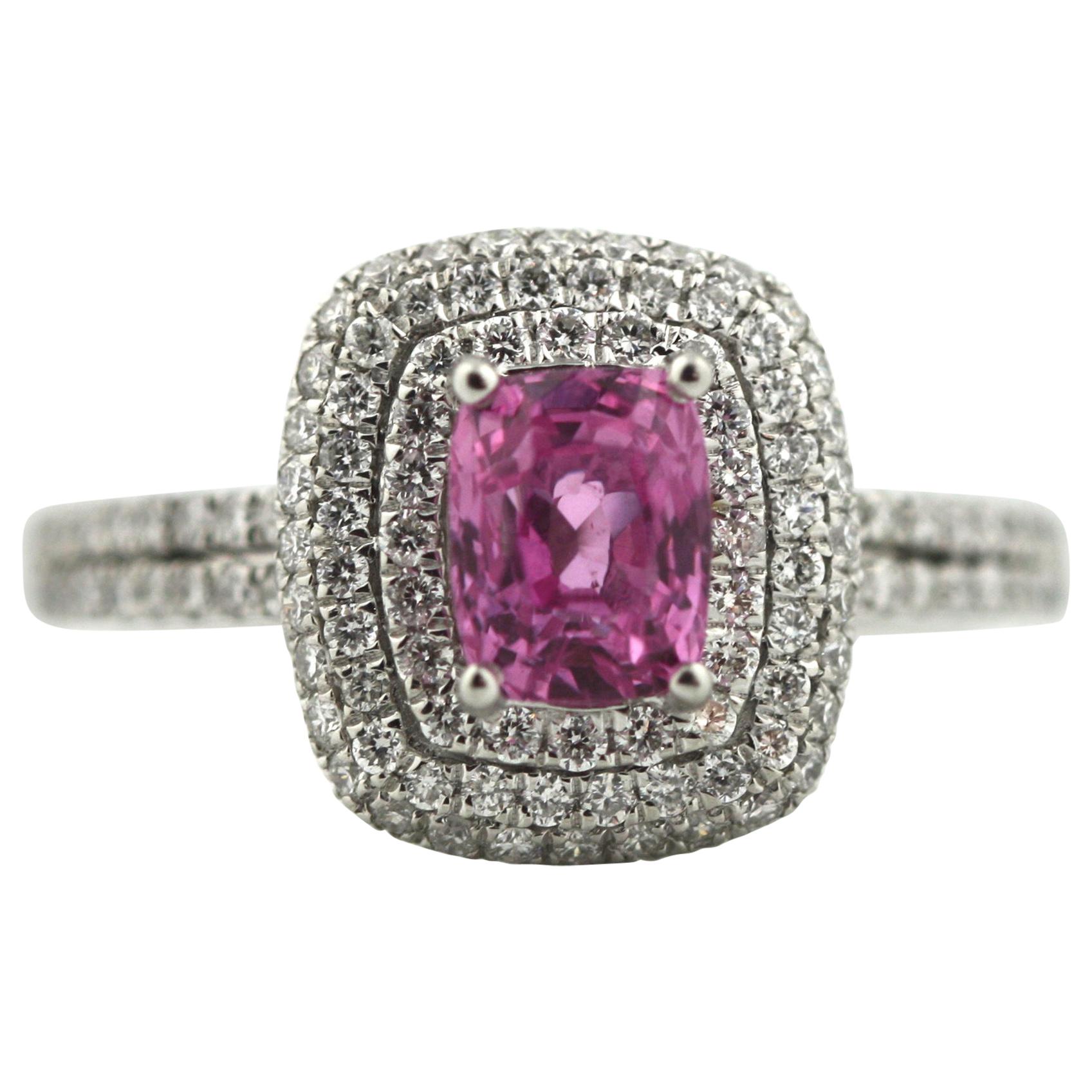 Padparadscha Pink Sapphire Diamond Ring at 1stDibs