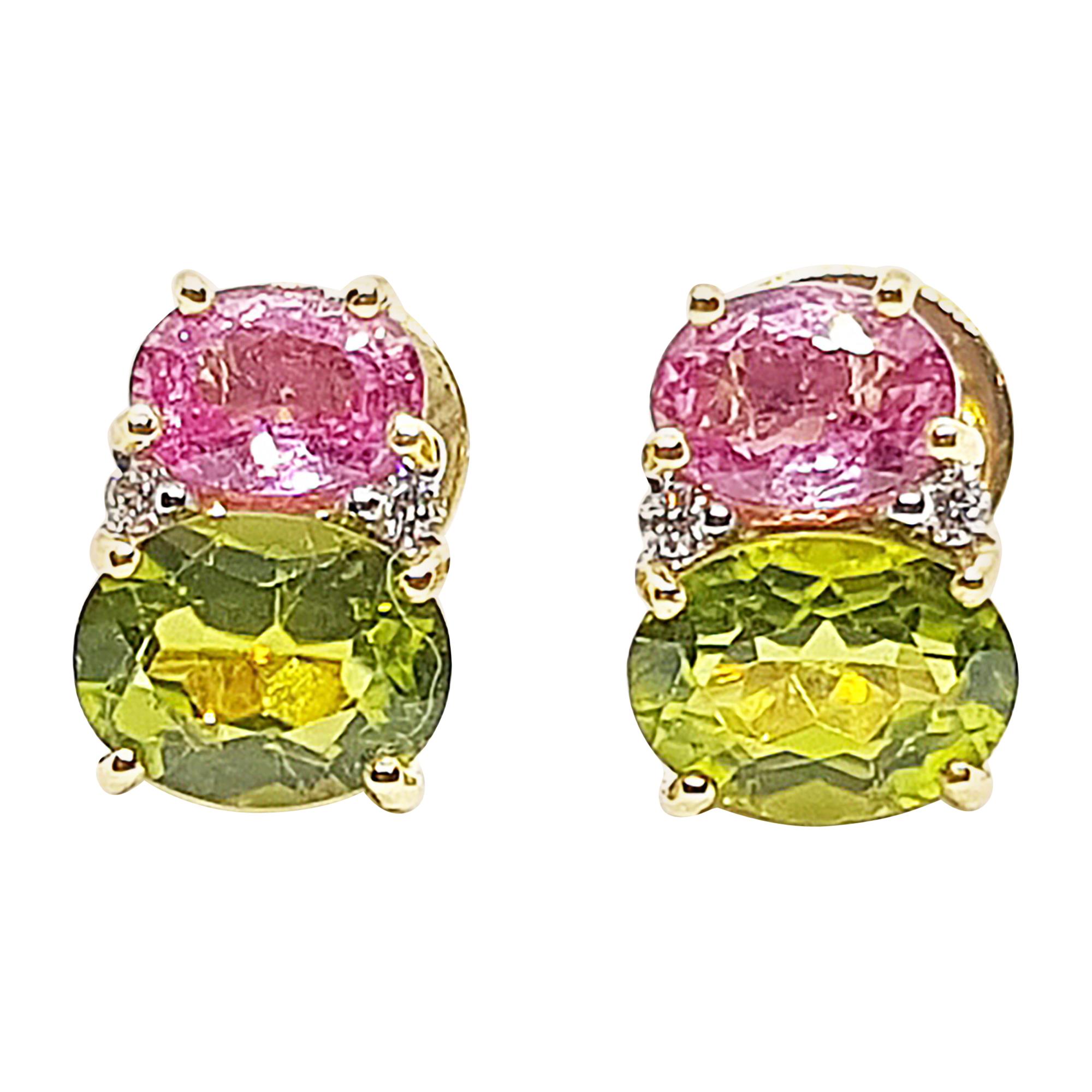 Peridot with Pink Sapphire and Brown Diamond Earrings Set in 18 Karat ...