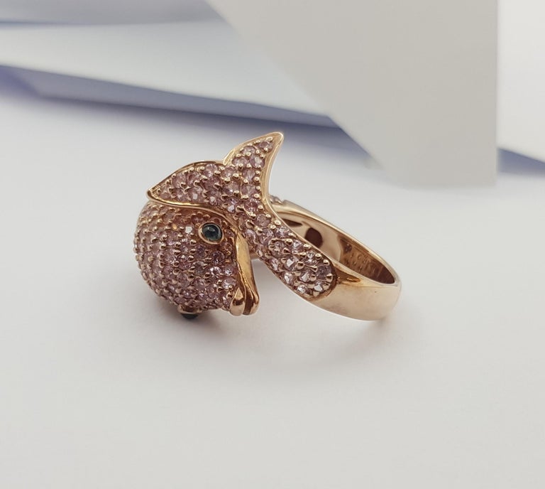Pink Sapphire and Rainbow Colour Sapphire Dolphin Ring set in Silver ...