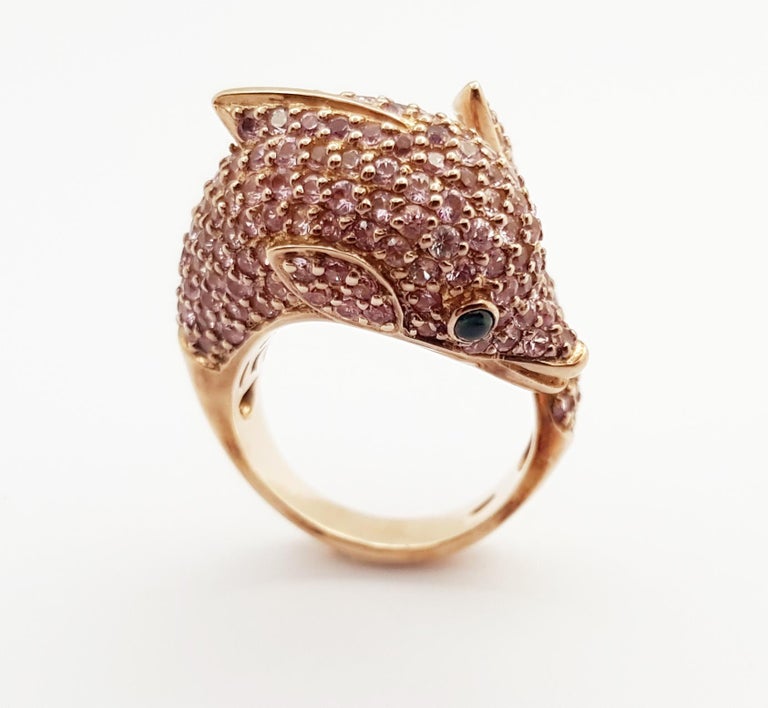 Pink Sapphire and Rainbow Colour Sapphire Dolphin Ring set in Silver ...