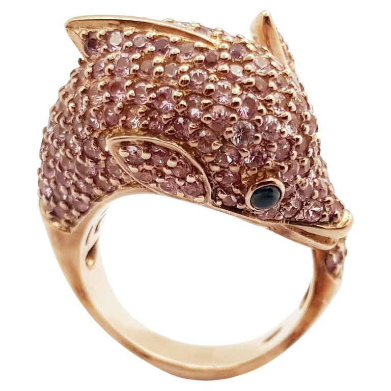 Pink Sapphire and Rainbow Colour Sapphire Dolphin Ring set in Silver ...