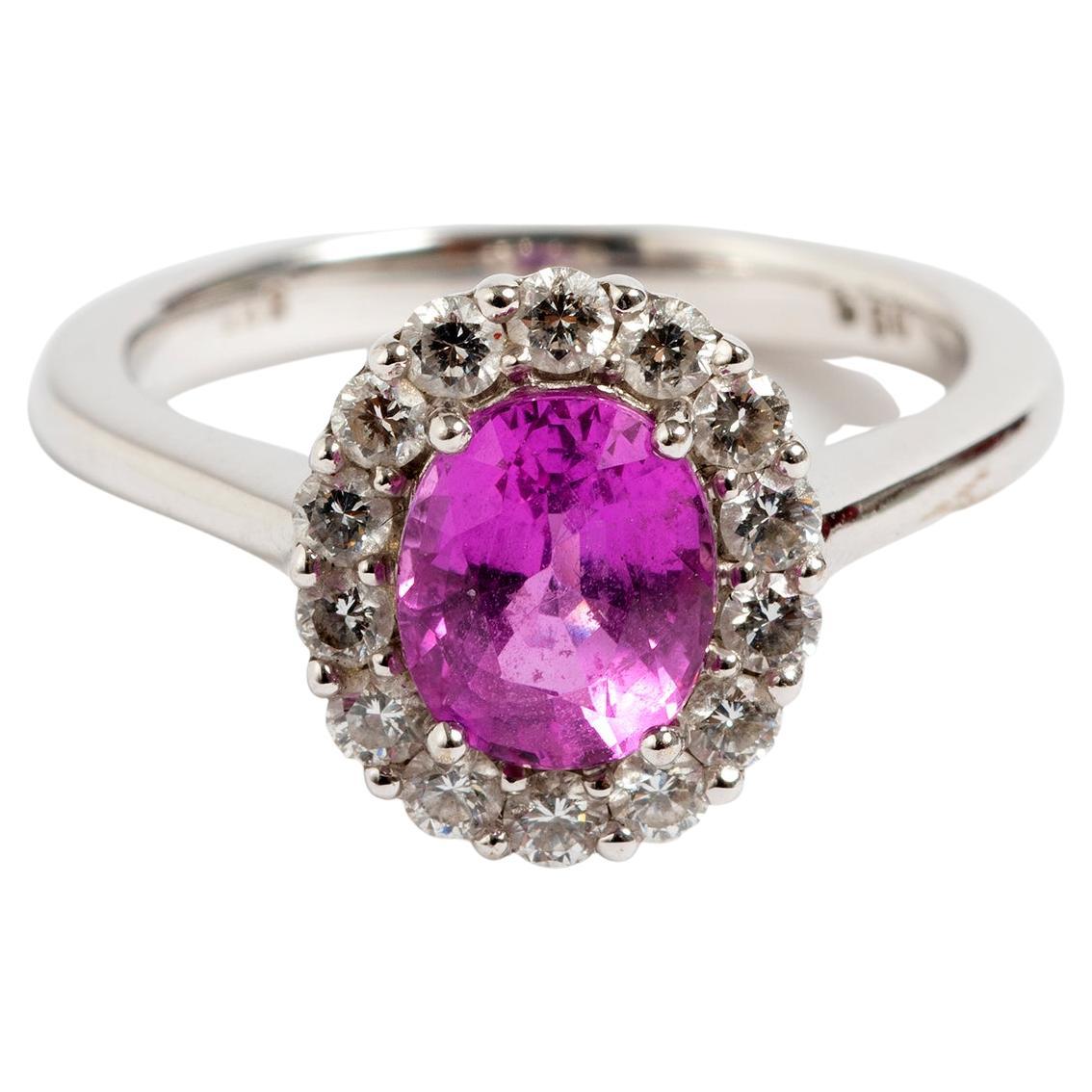 Pink Sapphire Diamond Cluster Ring at 1stDibs