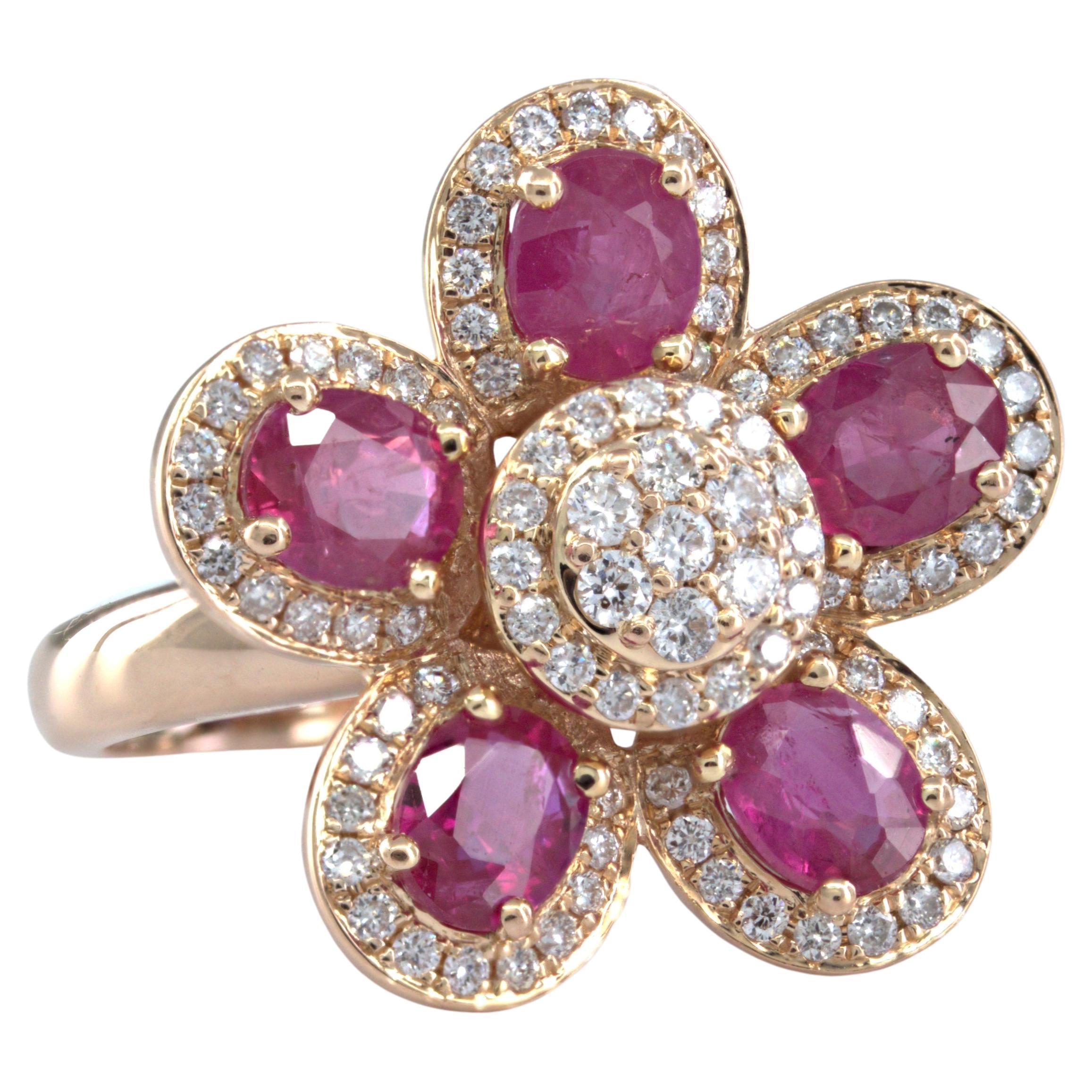Pink Sapphire, Diamond, 18K Rose Gold Flower Ring For Sale at 1stDibs