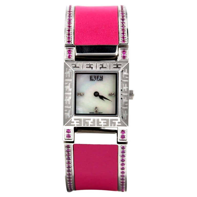Pink Sapphire and Diamond Pave Dial Luxury Swiss Quartz Exotic Watch 2. ...