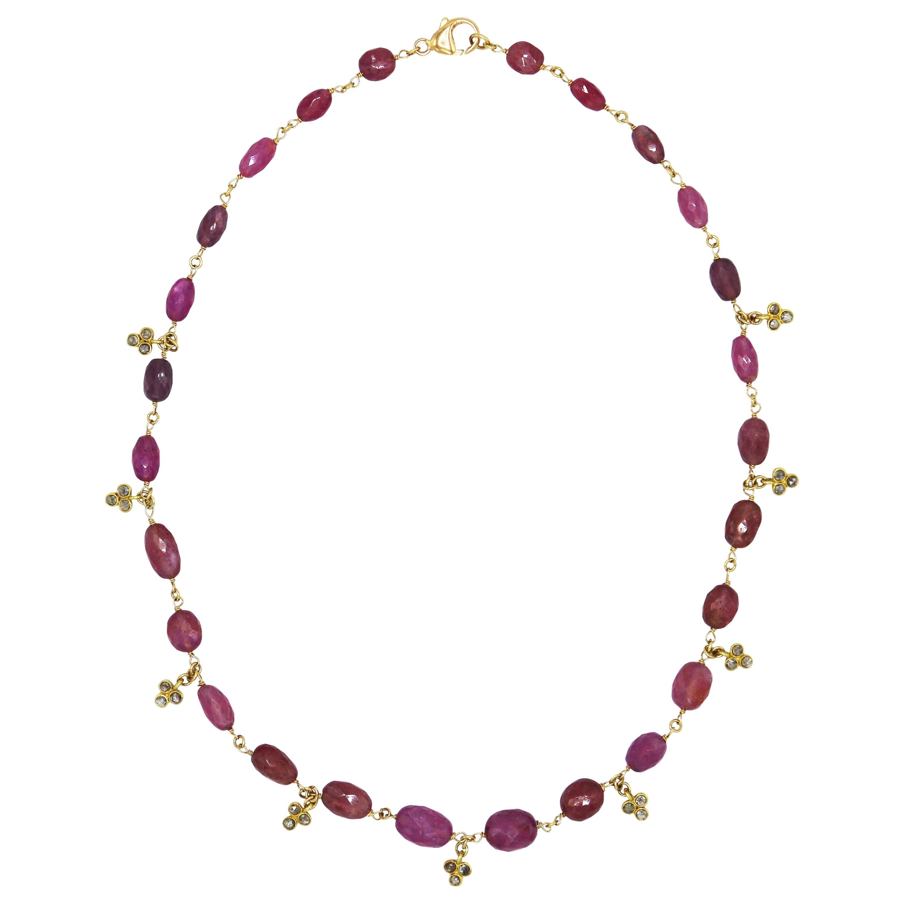 Ruby and Pink Sapphire Bead Yellow Gold Necklace For Sale at 1stDibs
