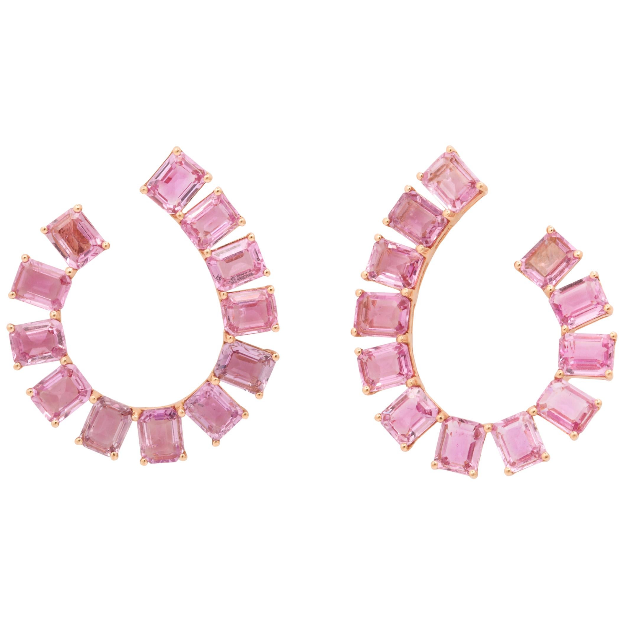 Pink Sapphire Gold Hoop Earclips For Sale at 1stDibs