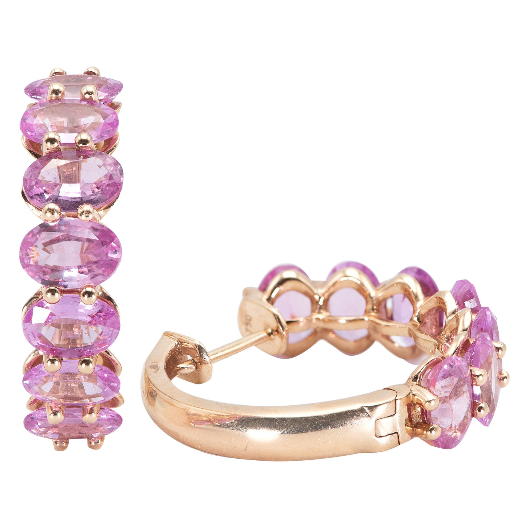 Diamond and Pink Sapphire Hoop Style Earrings For Sale at 1stDibs