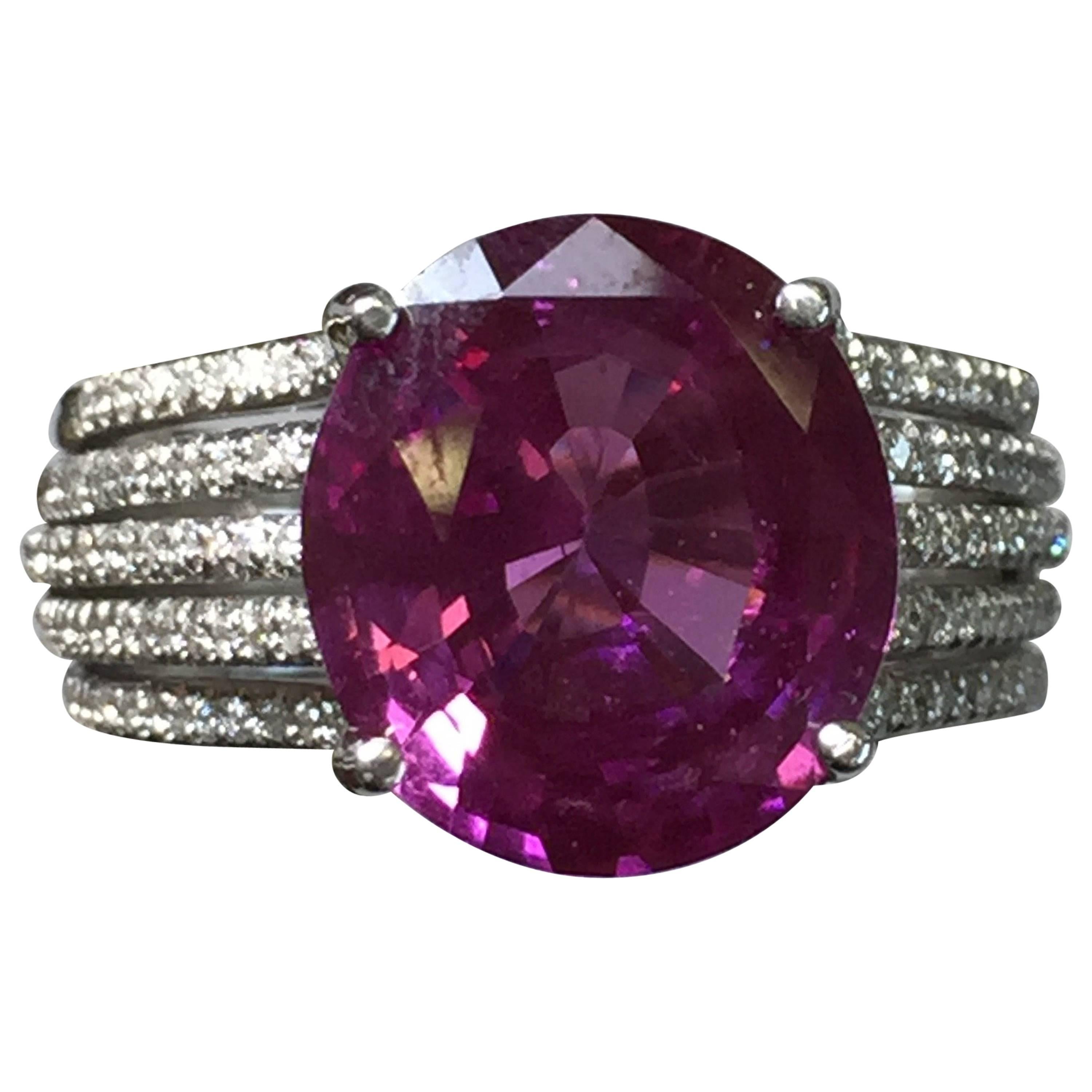 Pink Sapphire Oval and Diamond Platinum Cocktail Ring For Sale at 1stDibs
