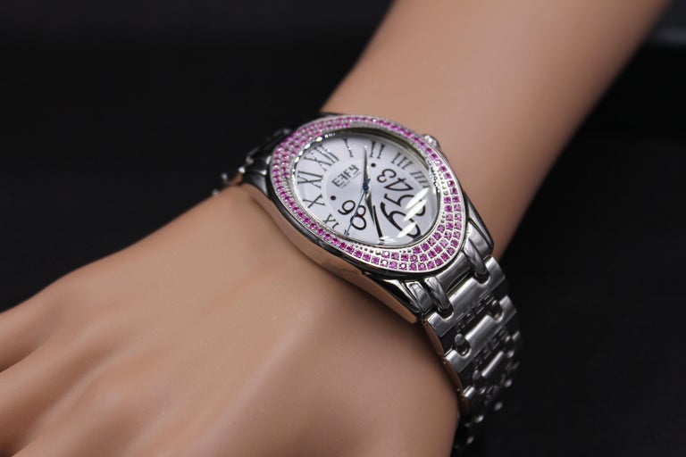 Pink Sapphire Pave Dial Luxury Swiss Quartz Exotic Watch For Sale at ...