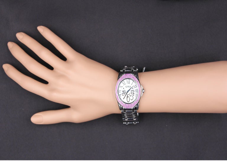 Pink Sapphire Pave Dial Luxury Swiss Quartz Exotic Watch For Sale at ...