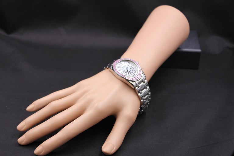 Pink Sapphire Pave Dial Luxury Swiss Quartz Exotic Watch For Sale at ...
