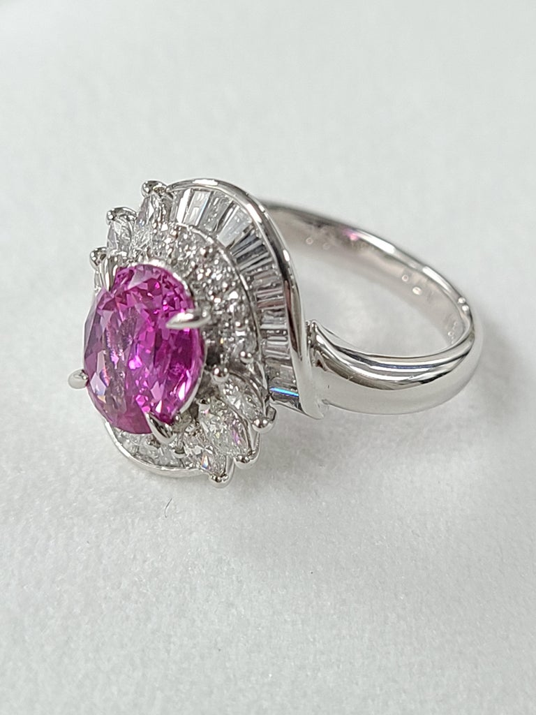 Pink Sapphire Ring Set in Platinum PT900 with Diamonds at 1stDibs