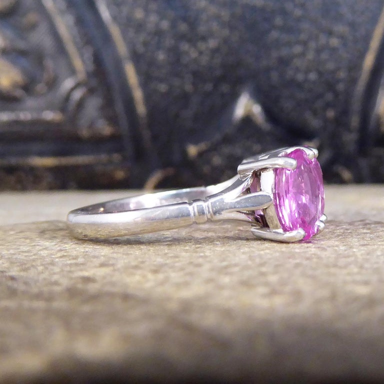 Pink Sapphire Three Stone Ring with Diamond Spacers in 18ct White Gold ...