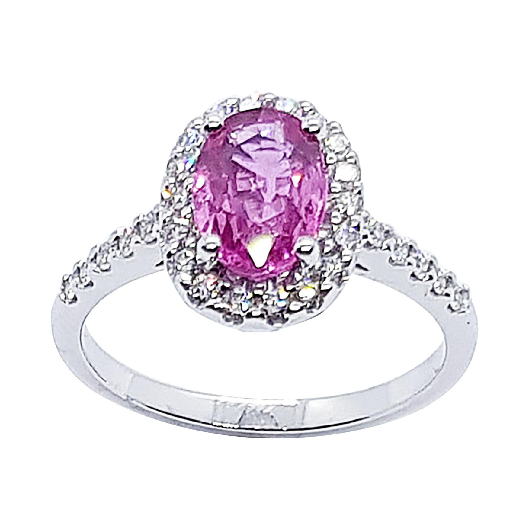 Pink Sapphire with Diamond Ring Set in 18 Karat White Gold Settings For ...