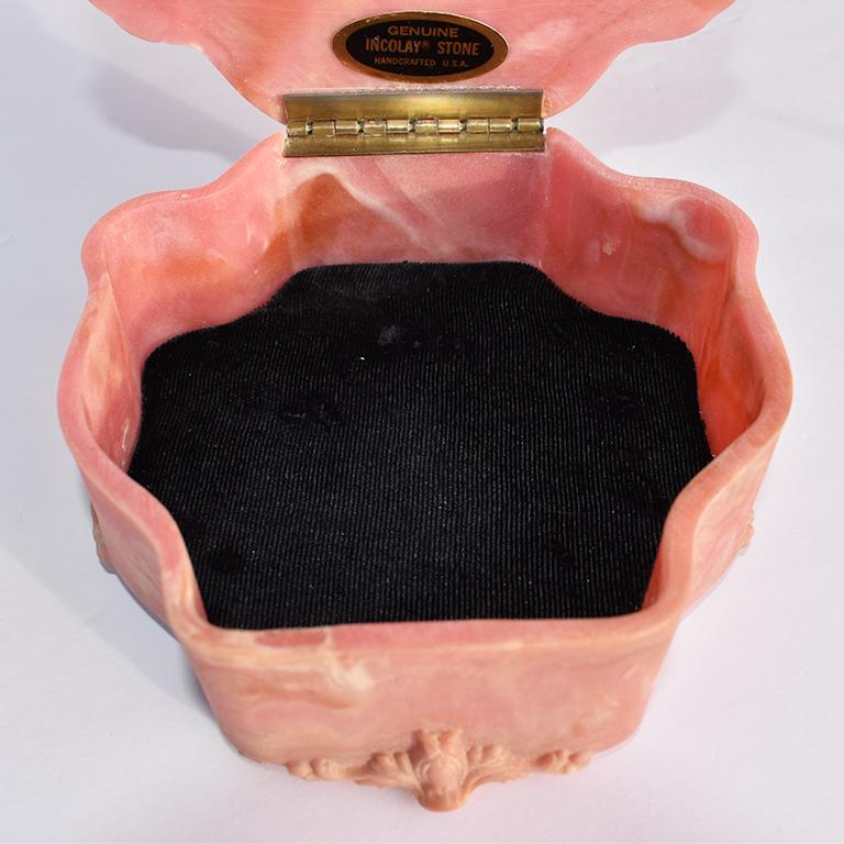 Neoclassical Style Pink Scalloped Incolay Stone Jewelry Trinket Box ...