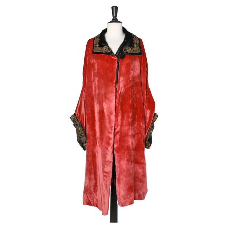 Pink silk velvet Opera coat with gold embroidered 1920 at 1stDibs