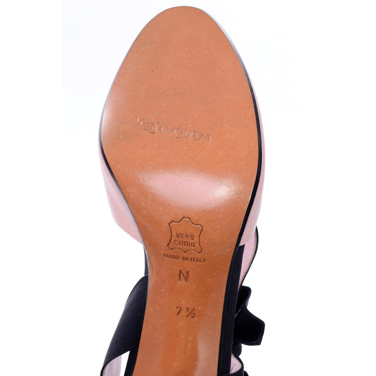 Pink Slingback Peep Toe YSL Shoes With Black Bows and 3.75 Inch Heels ...