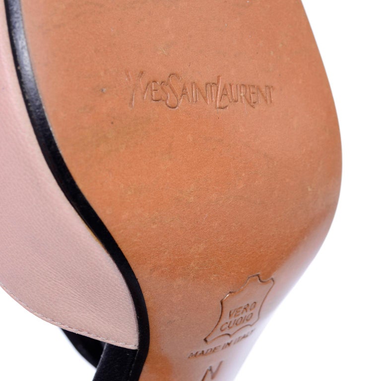 Pink Slingback Peep Toe YSL Shoes With Black Bows and 3.75 Inch Heels ...