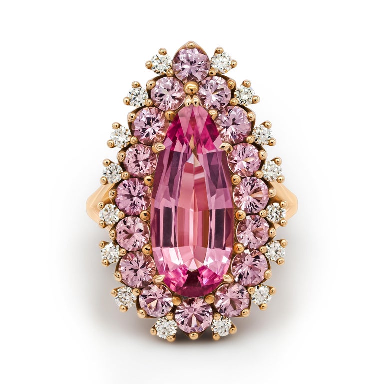 Pink Spinel and Diamonds Ring, 18k Rose Gold, Pink Spinels and Diamonds ...