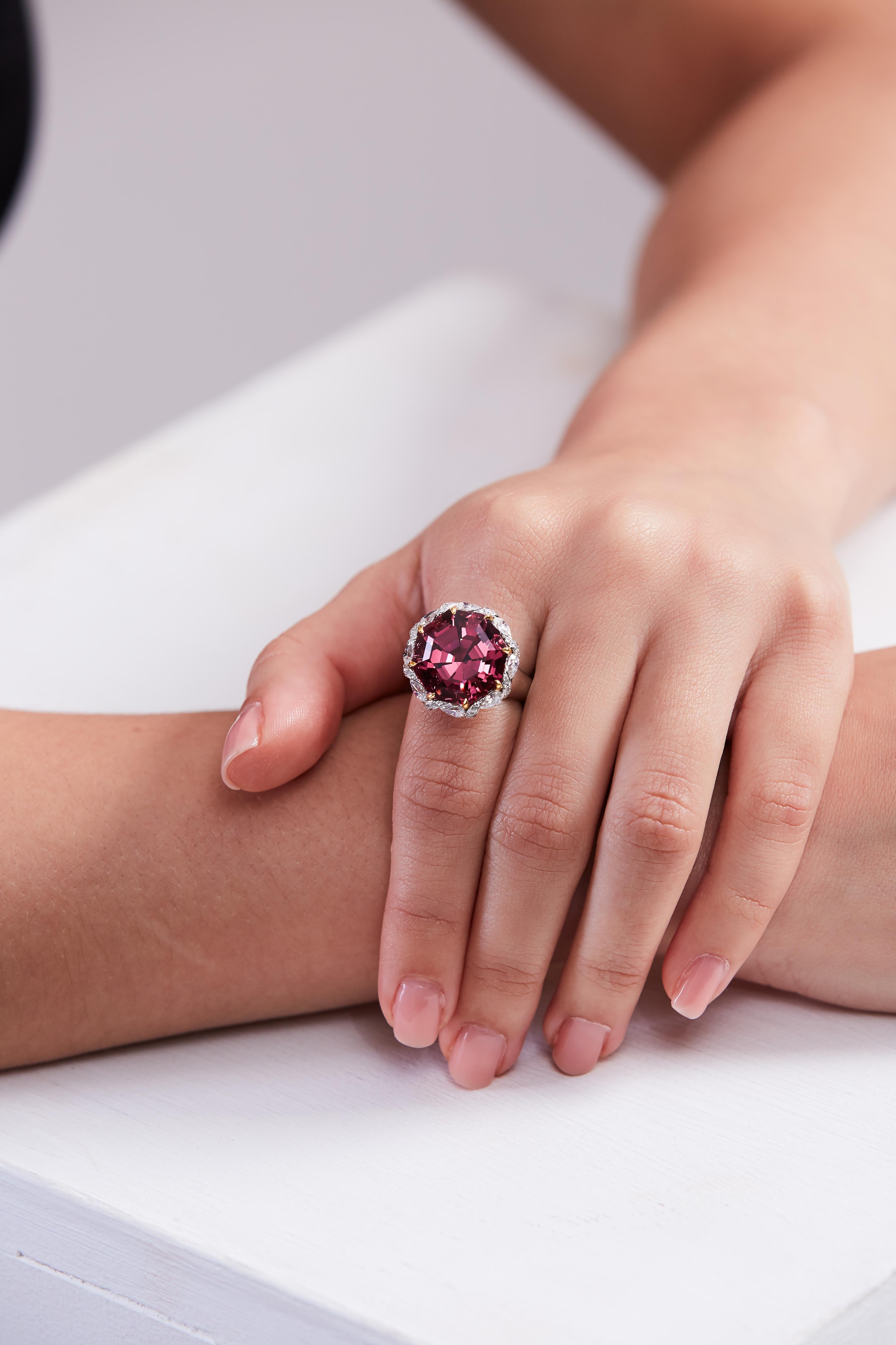 Pink Spinel and Diamonds Ring, 18k White and Yellow Gold and Diamonds ...