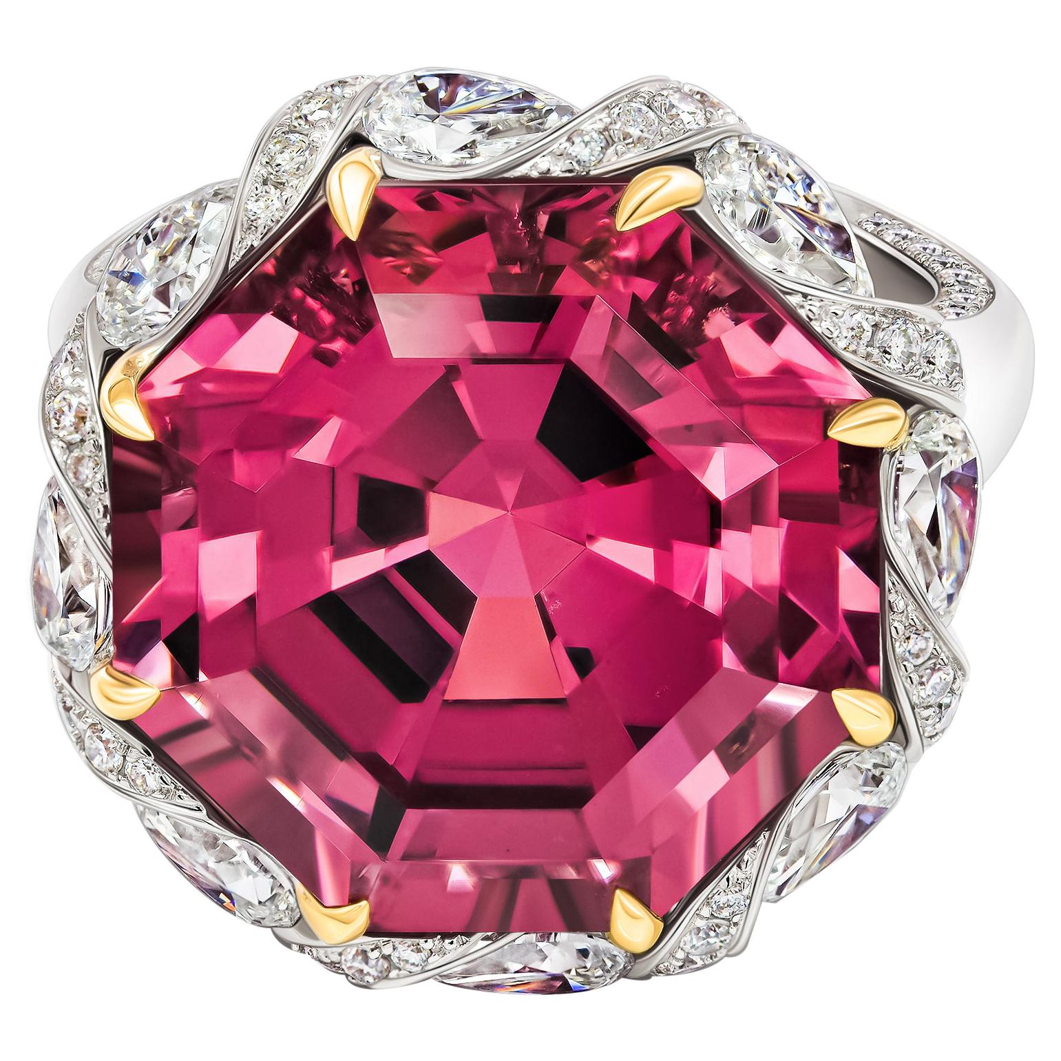 Pink Spinel and Diamonds Ring, 18k White and Yellow Gold and Diamonds ...