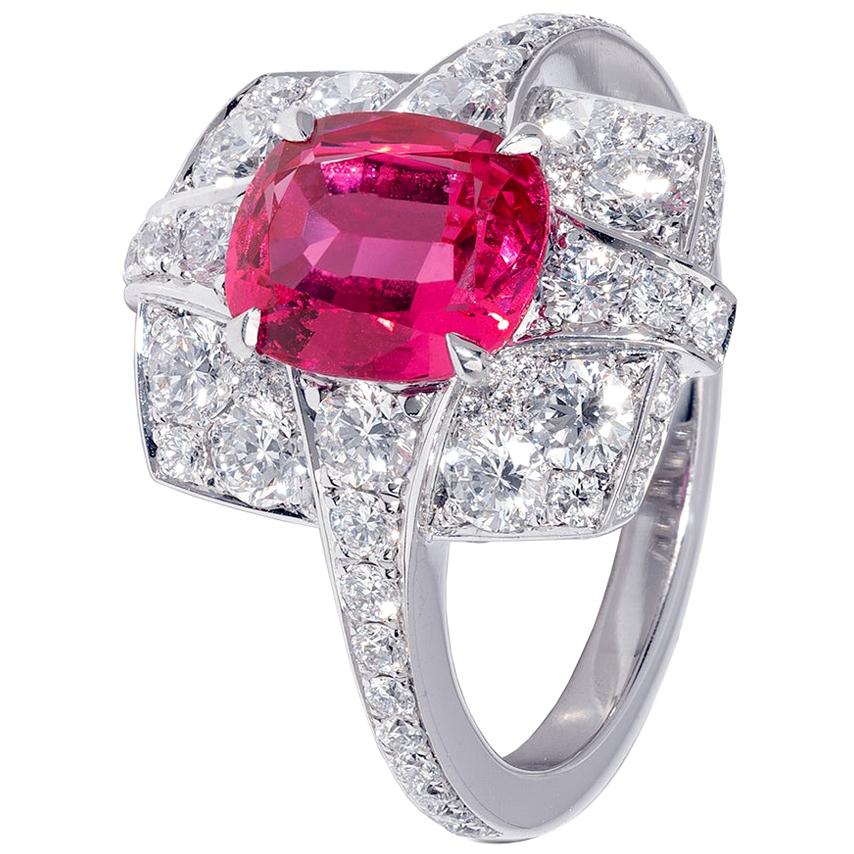 Natural 2.99 Carat Pink Spinel and Diamond Cocktail Ring Set in 18 ...
