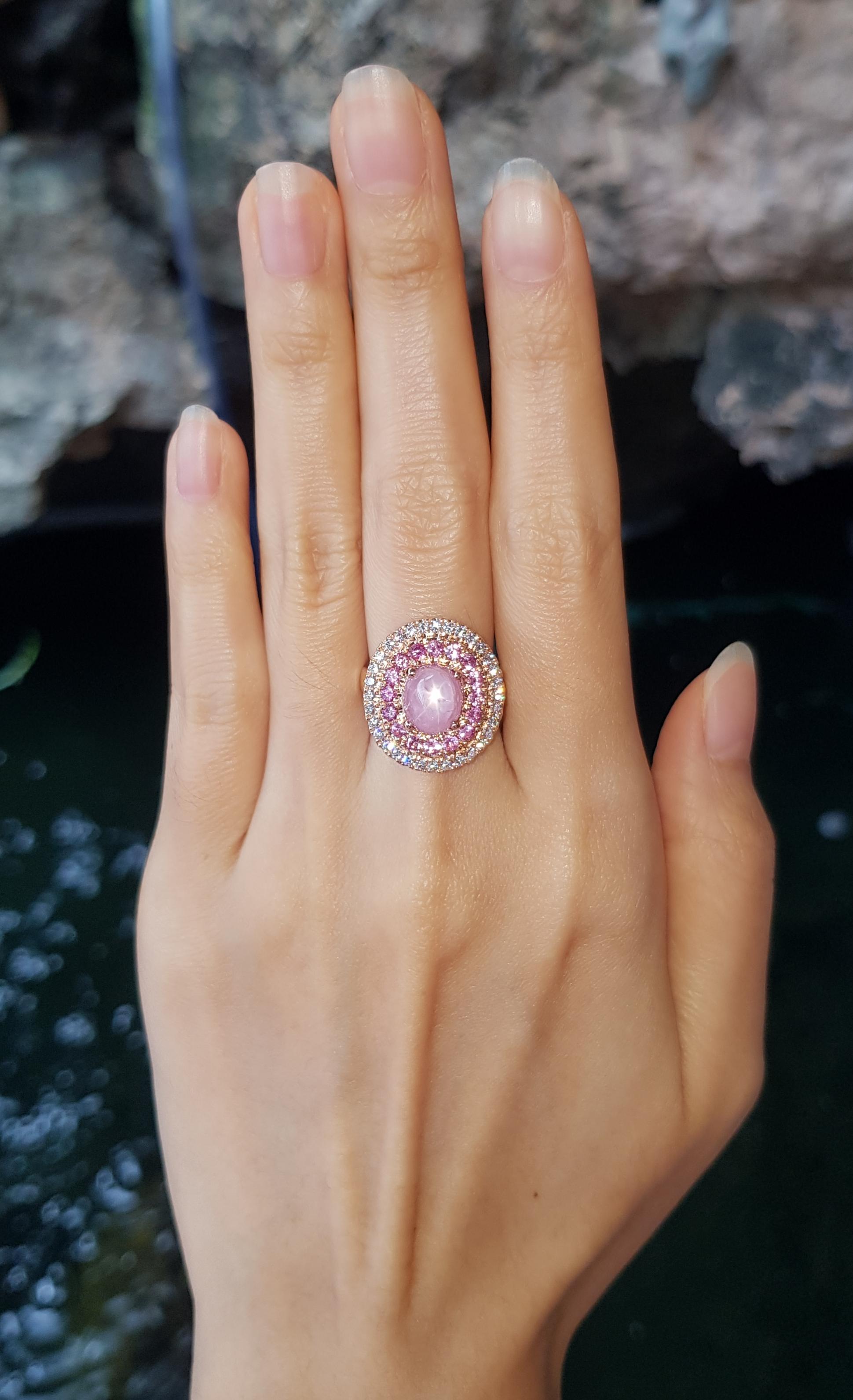 Pink Star Sapphire, Pink Sapphire and Diamond Ring Set in 18 Karat Rose ...