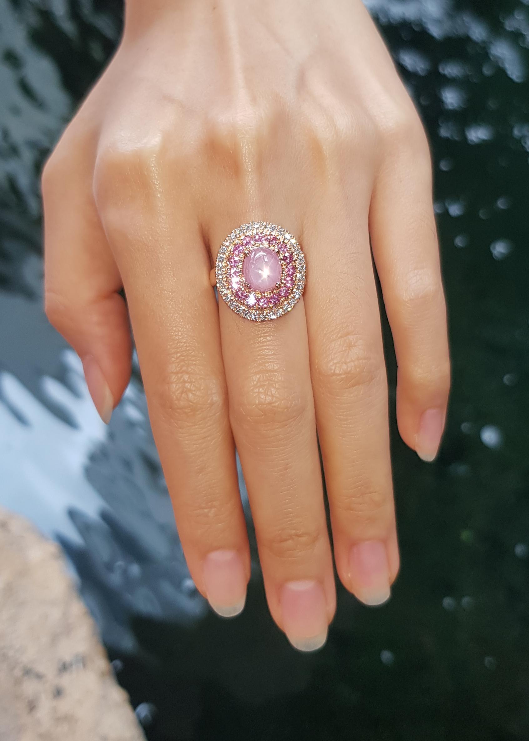 Pink Star Sapphire, Pink Sapphire and Diamond Ring Set in 18 Karat Rose ...
