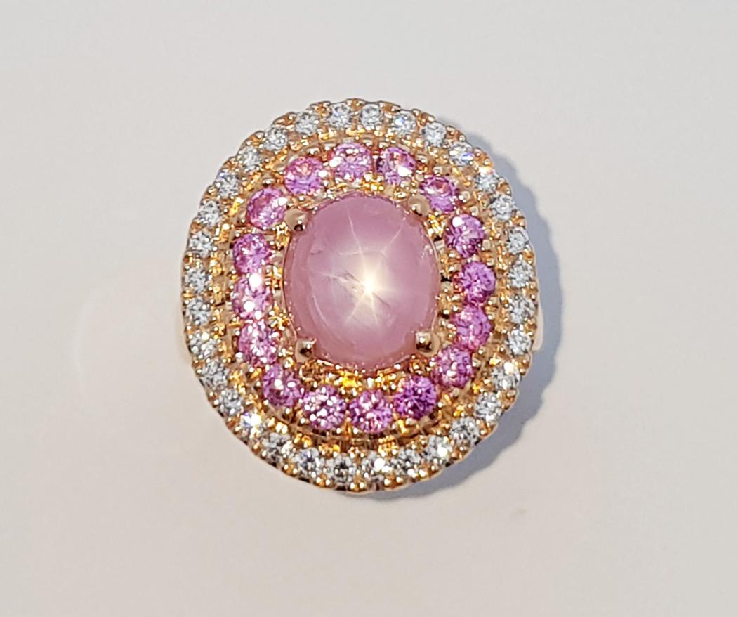 Pink Star Sapphire, Pink Sapphire and Diamond Ring Set in 18 Karat Rose ...