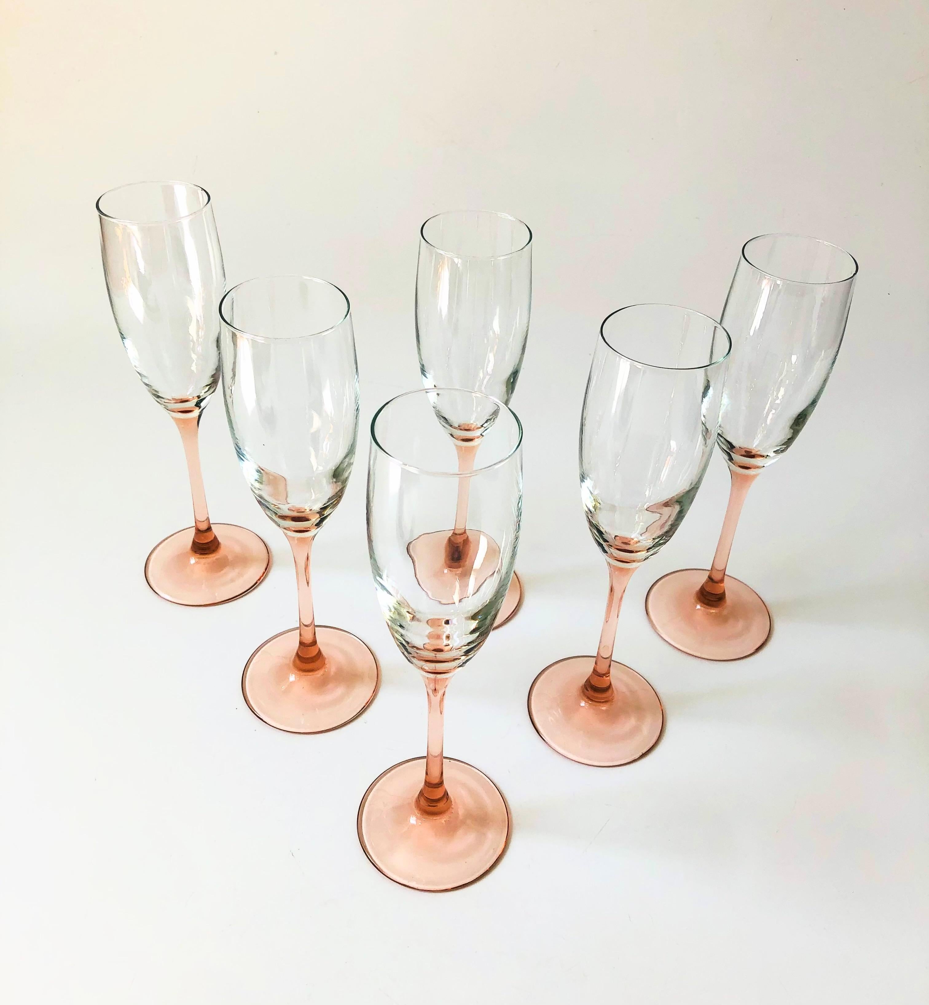 Pink Stem Champagne Flutes, Set of 6 For Sale at 1stDibs