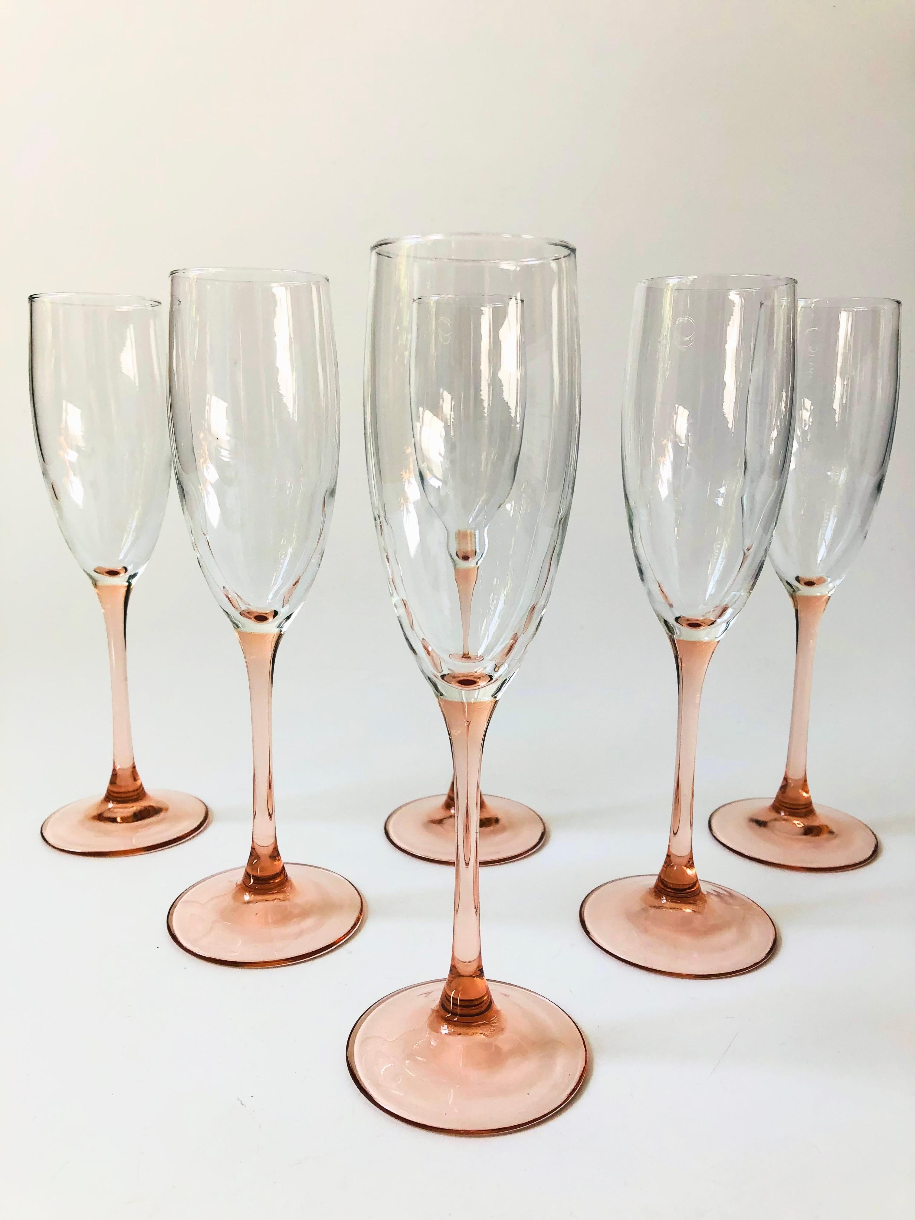 Pink Stem Champagne Flutes, Set of 6 For Sale at 1stDibs