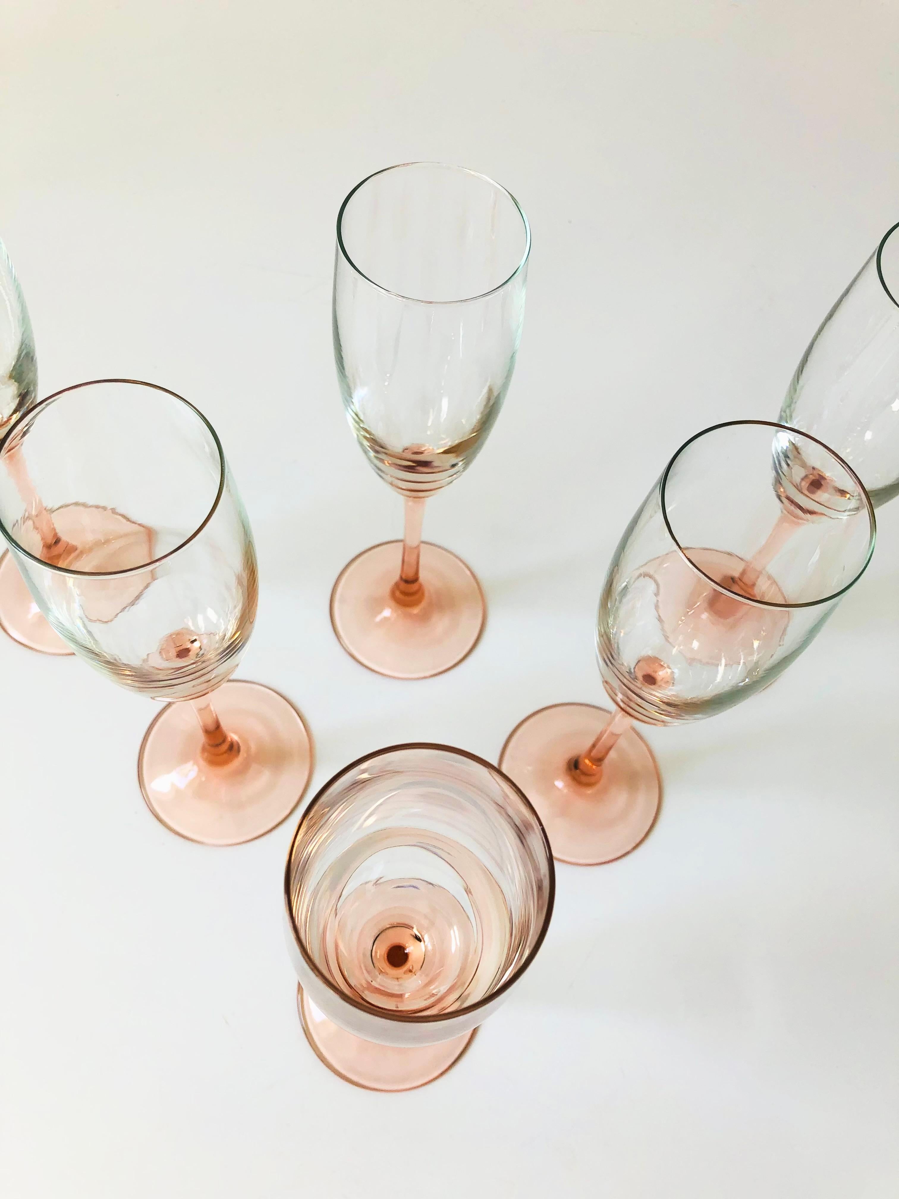 Pink Stem Champagne Flutes, Set of 6 For Sale at 1stDibs