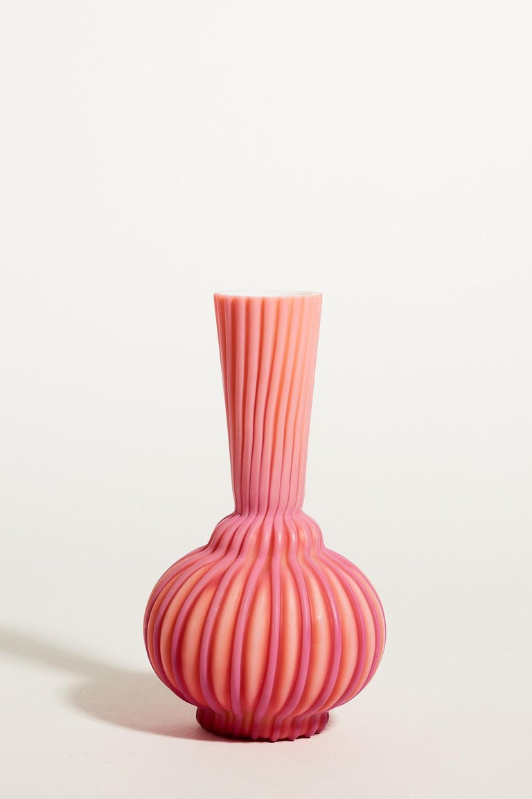 Pink Textured Matte Glass Vase at 1stDibs
