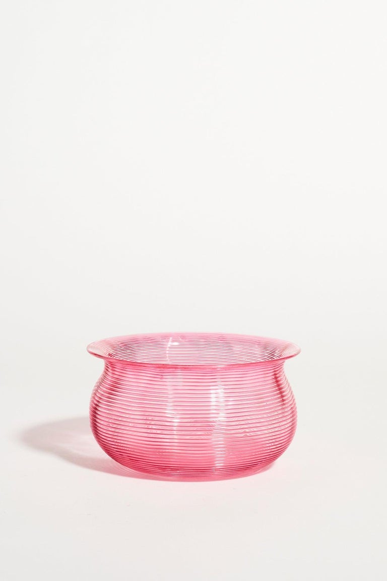 Pink Threaded Glass Bowl at 1stDibs