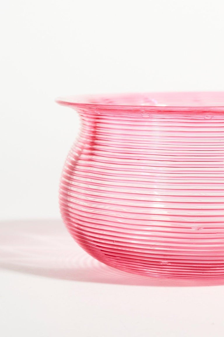 Pink Threaded Glass Bowl at 1stDibs