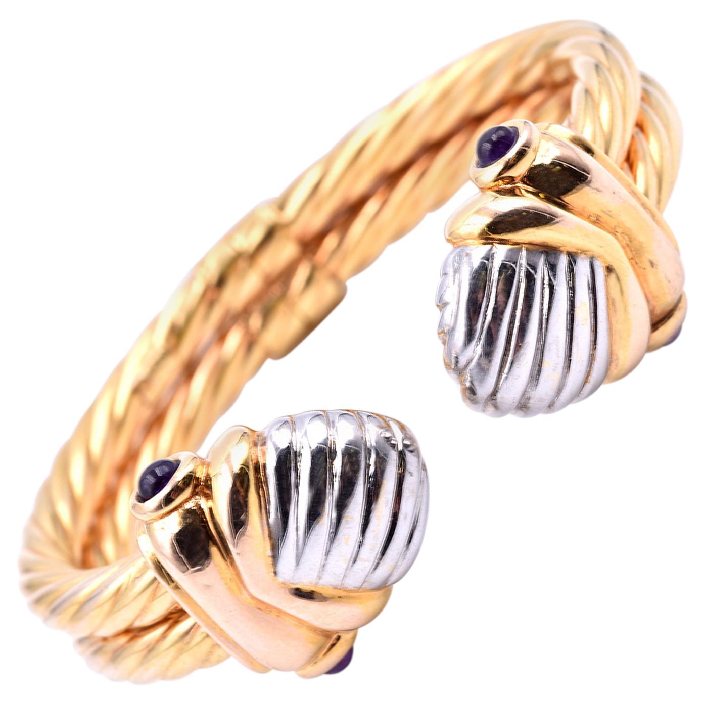 18 Karat Two-Tone Wavy Bangle at 1stdibs