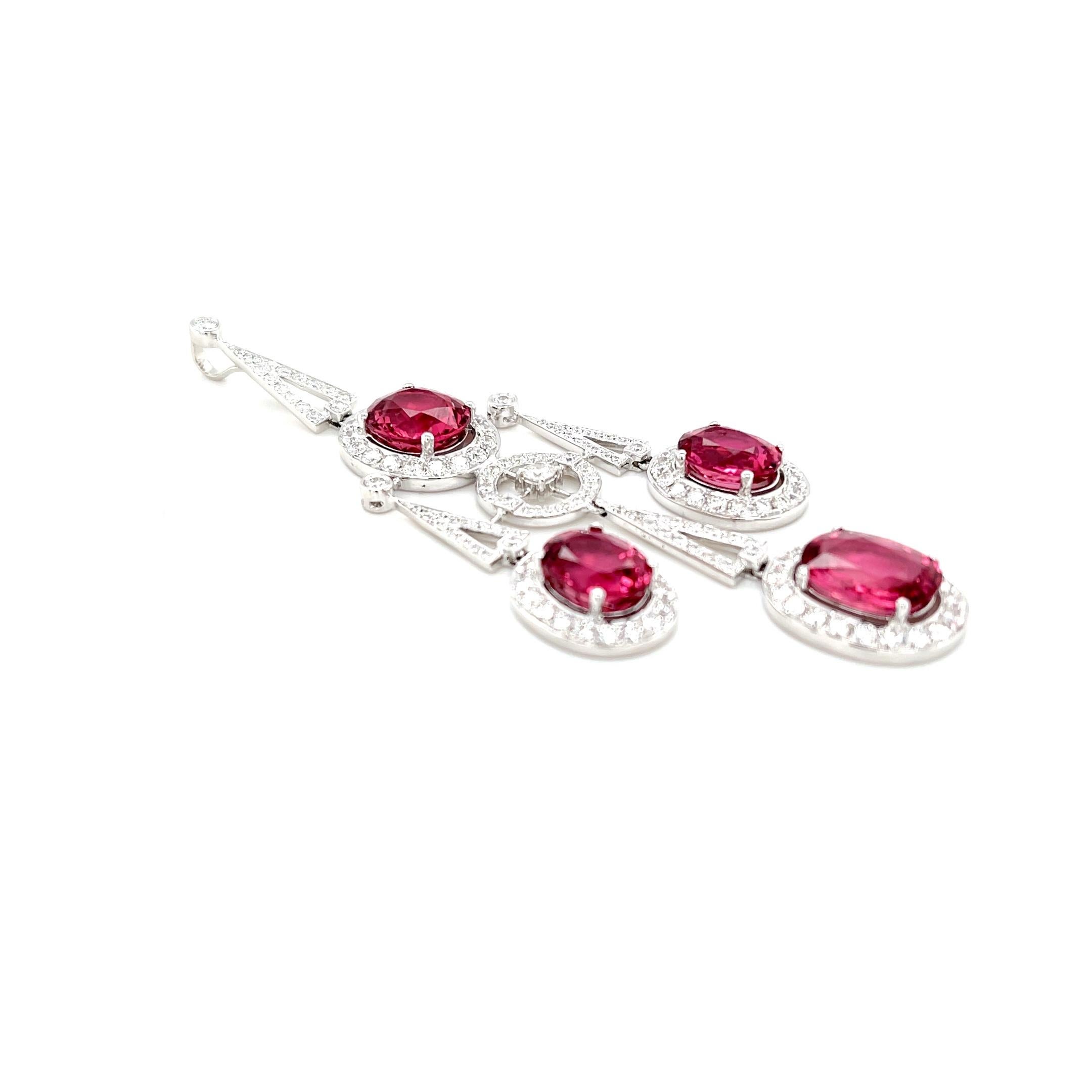 Pink Tourmaline and Diamond Art Deco Drop Necklace in 18k White Gold ...