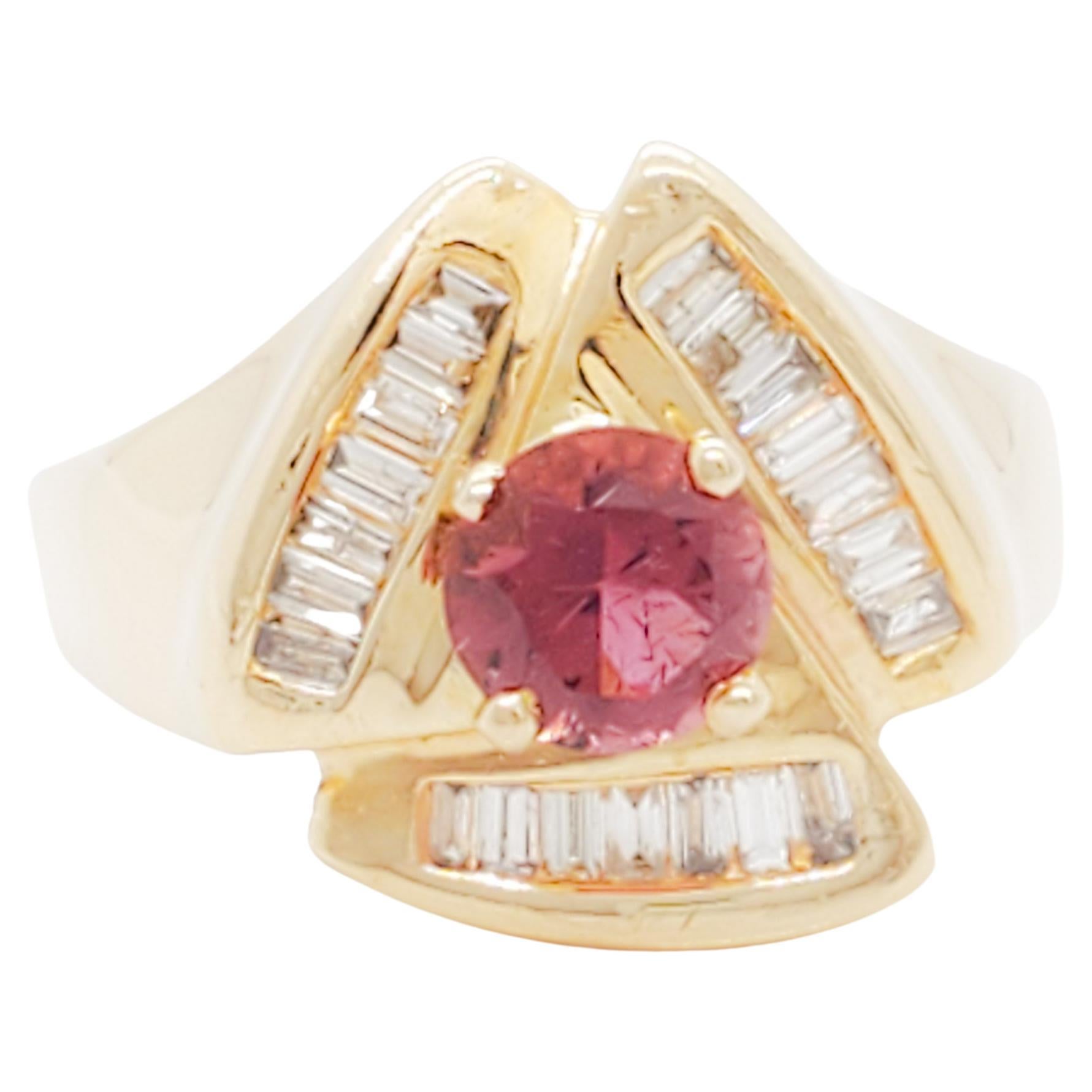 Large Rare Color Peach Pink Tourmaline Gold Cocktail Ring For Sale at ...