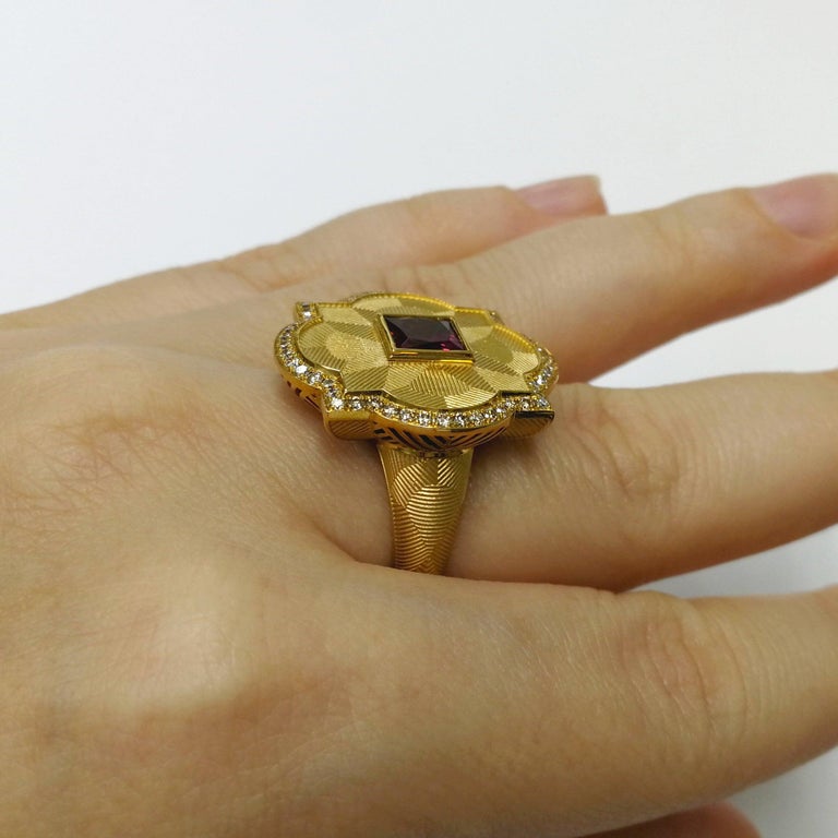 Customizable Pink Tourmaline Champagne Diamonds 18 Karat Yellow Gold ...