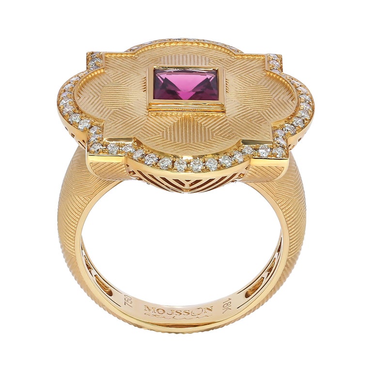 Customizable Pink Tourmaline Champagne Diamonds 18 Karat Yellow Gold ...