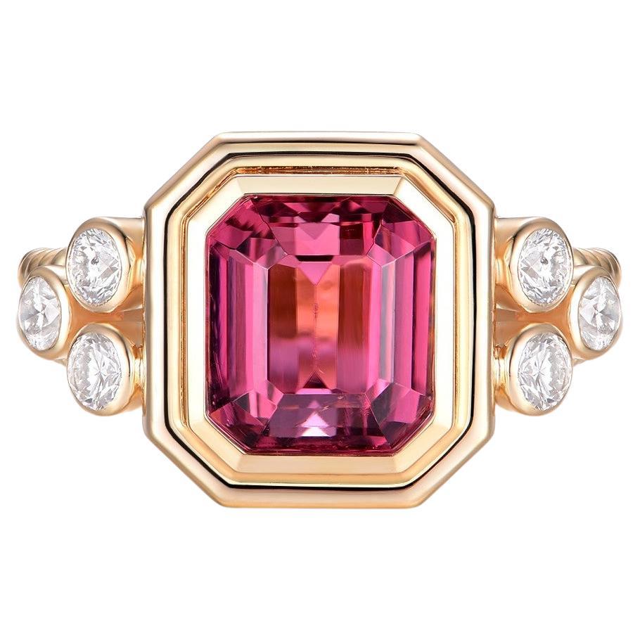 Pink Tourmaline and Diamond Cocktail Ring in 18 Karat Yellow Gold and ...