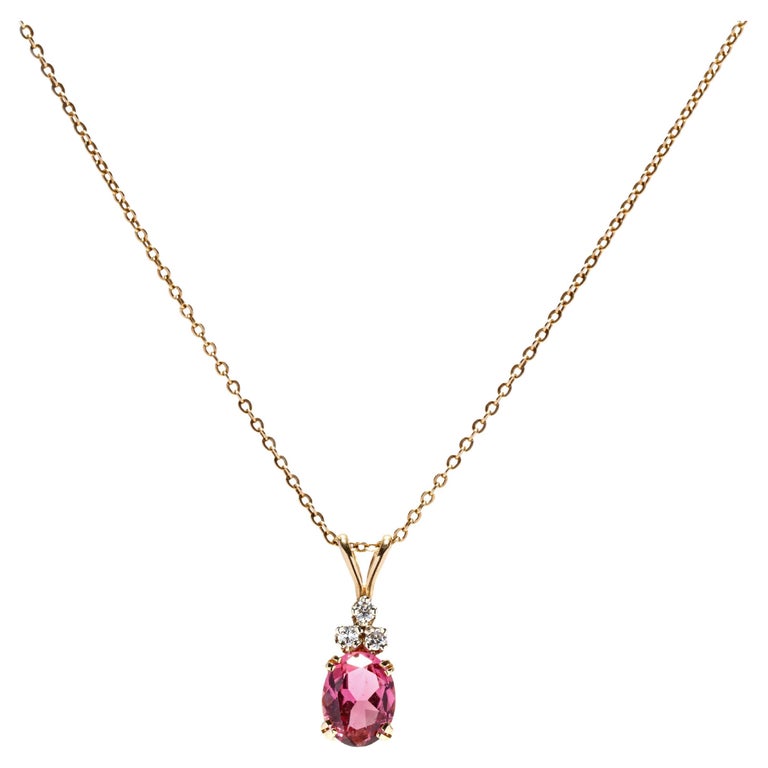 Pink Tourmaline Diamond Pendant Necklace, Pink Stone Necklace For Sale ...