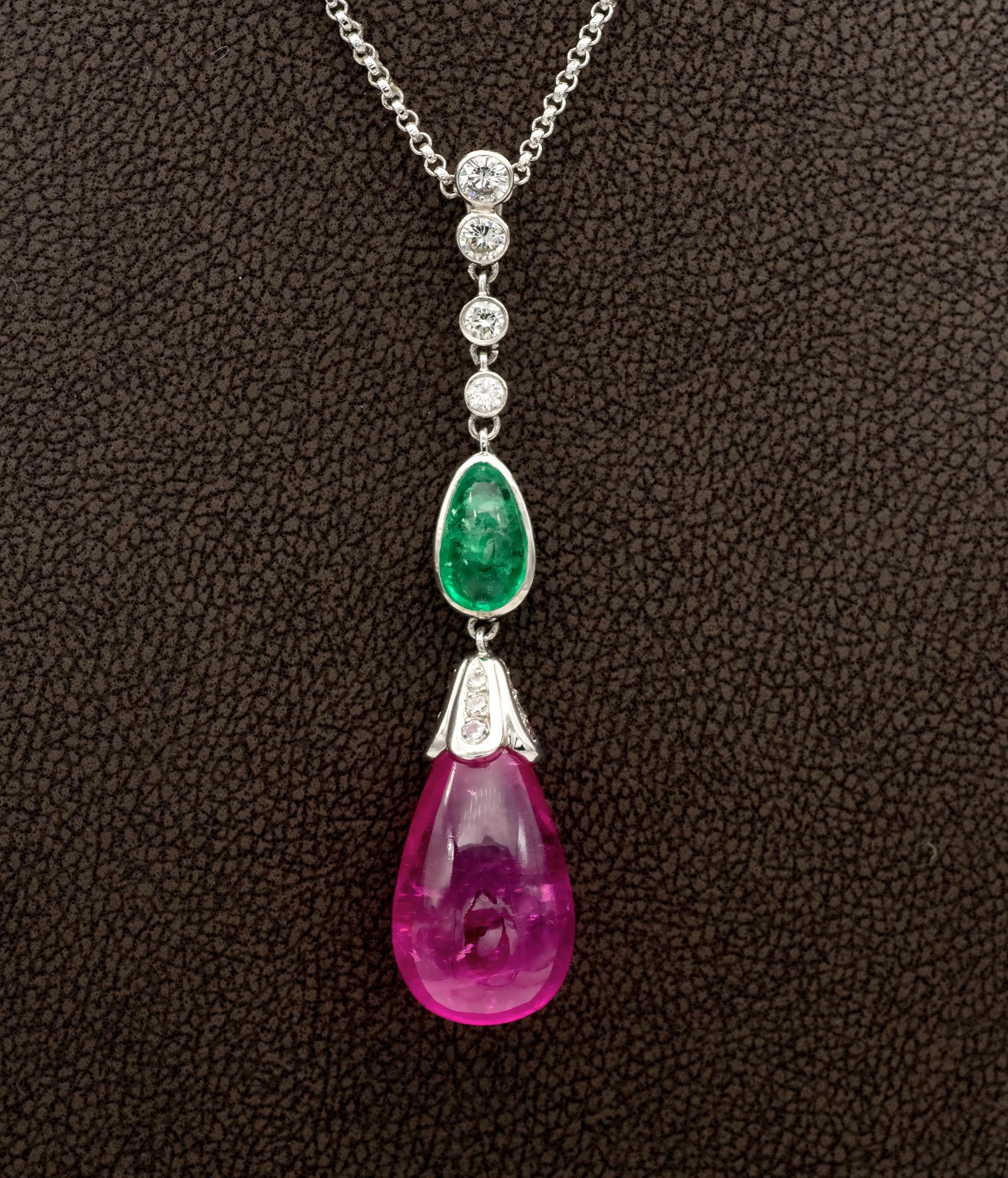Pink Tourmaline, Emerald Diamonds Drop Pendent For Sale at 1stDibs ...