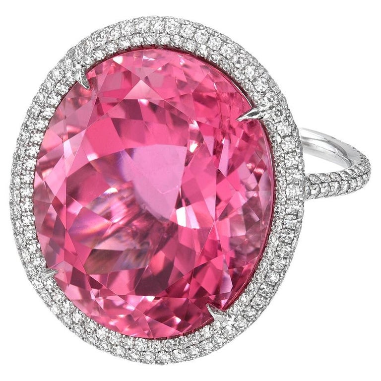 Pink Tourmaline Ring 29.79 Carat Oval Platinum Diamonds For Sale at 1stDibs