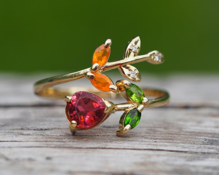 Customizable Pink Tourmaline Ring in 14k Gold, Flower Gold Ting For ...