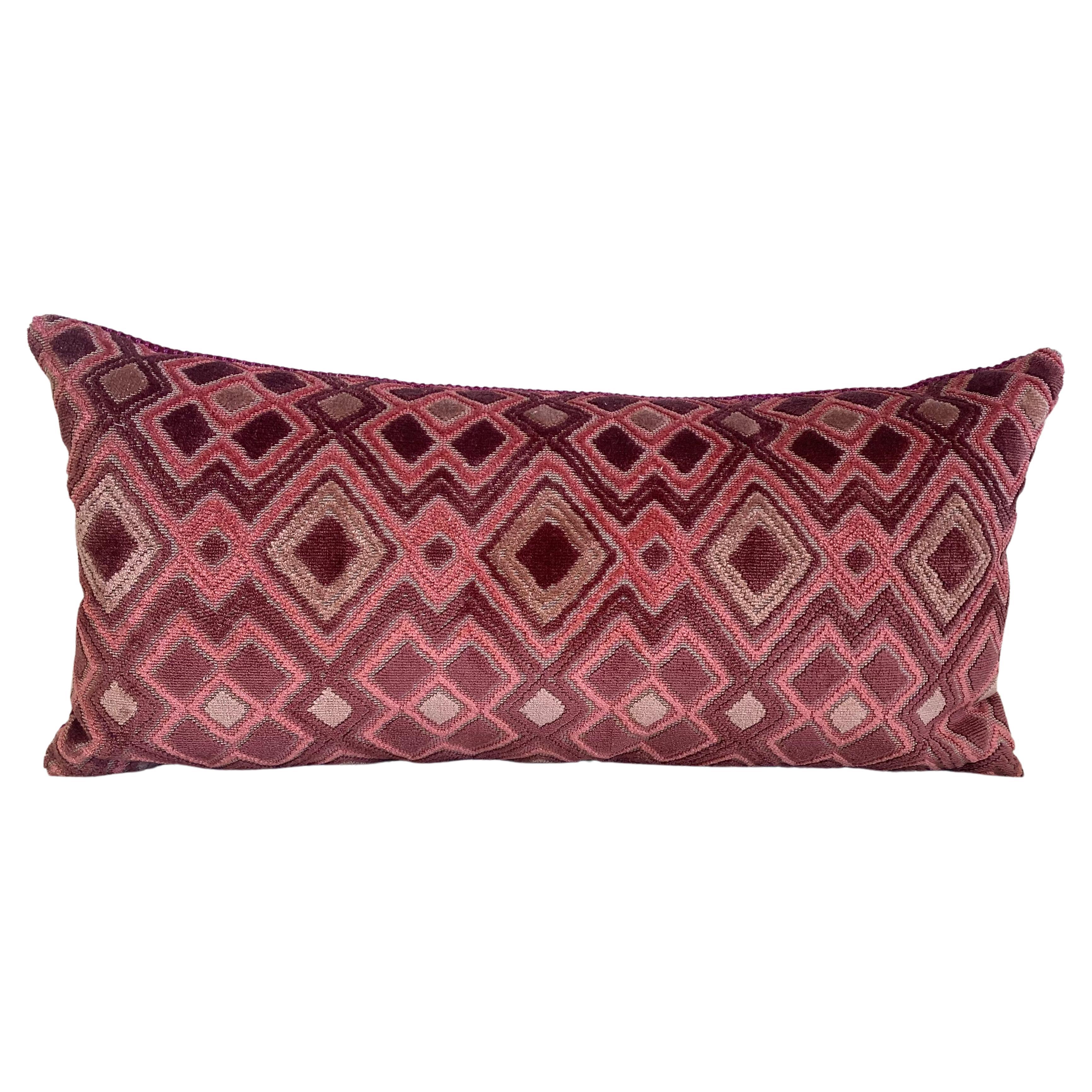 Pink Velvet 2 Tone Lumbar Pillow Geometric Raised Cut Out For Sale at ...